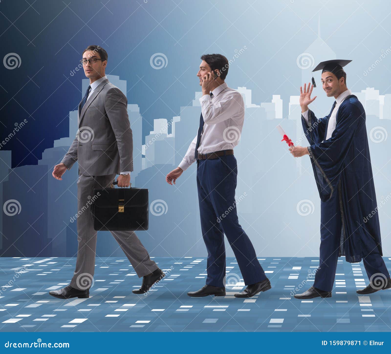 Concepto De Negocio Con El Hombre Progresando a Través De Etapas Imagen ...