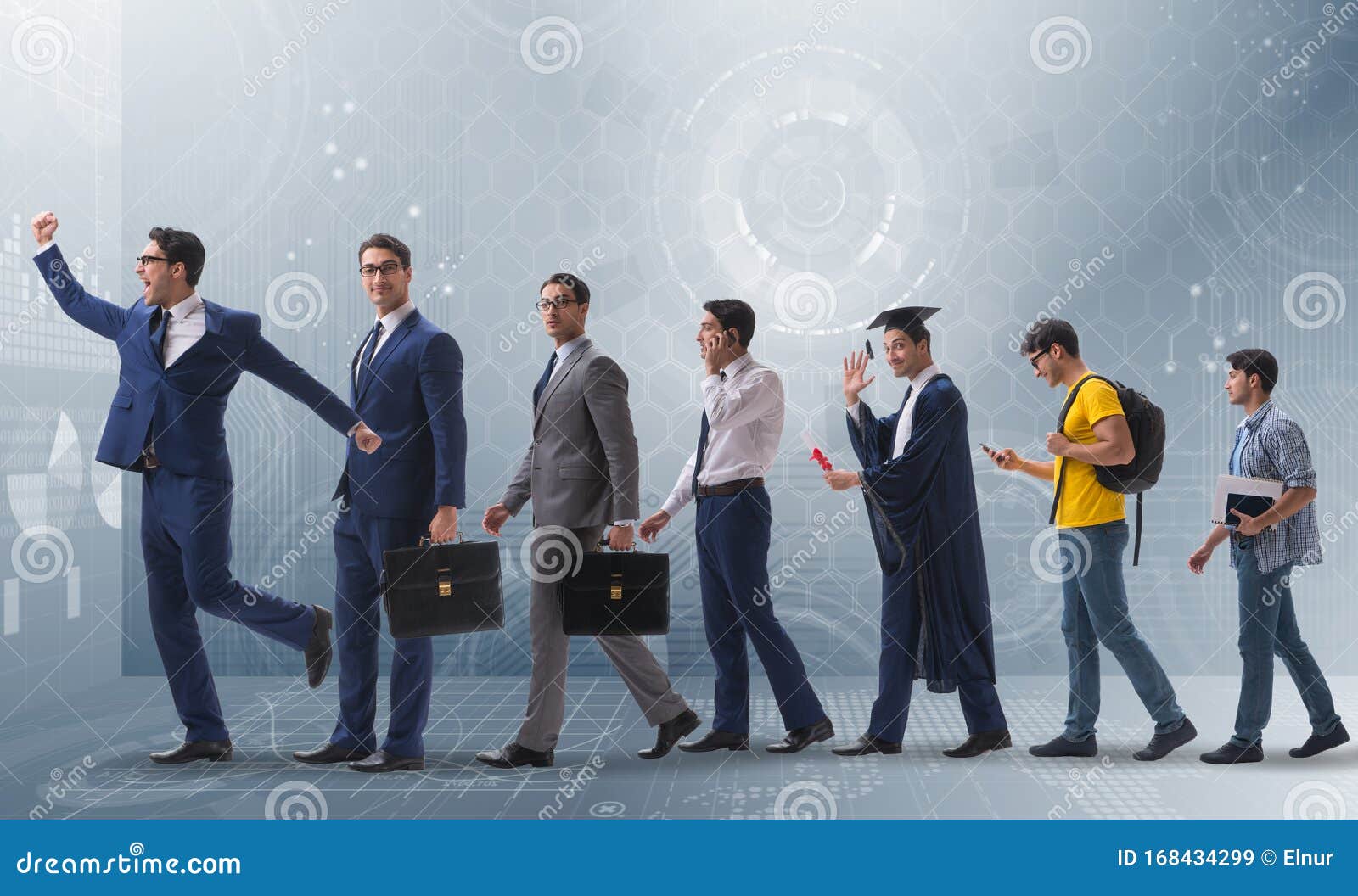 Concepto De Negocio Con El Hombre Progresando a Través De Etapas Imagen ...