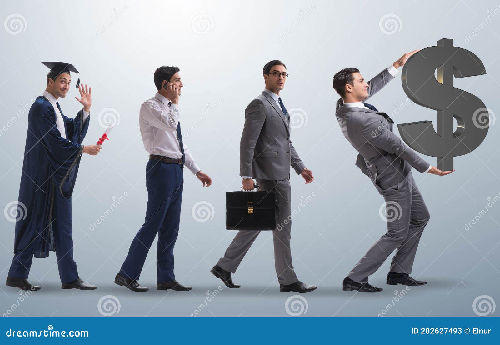 Concepto De Negocio Con El Hombre Progresando a Través De Etapas Imagen ...