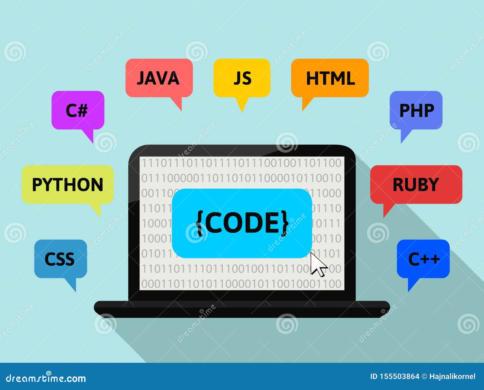 Concepto De Programación Con La Pantalla Del Ordenador Portátil Y El Código Binario Ilustración ...