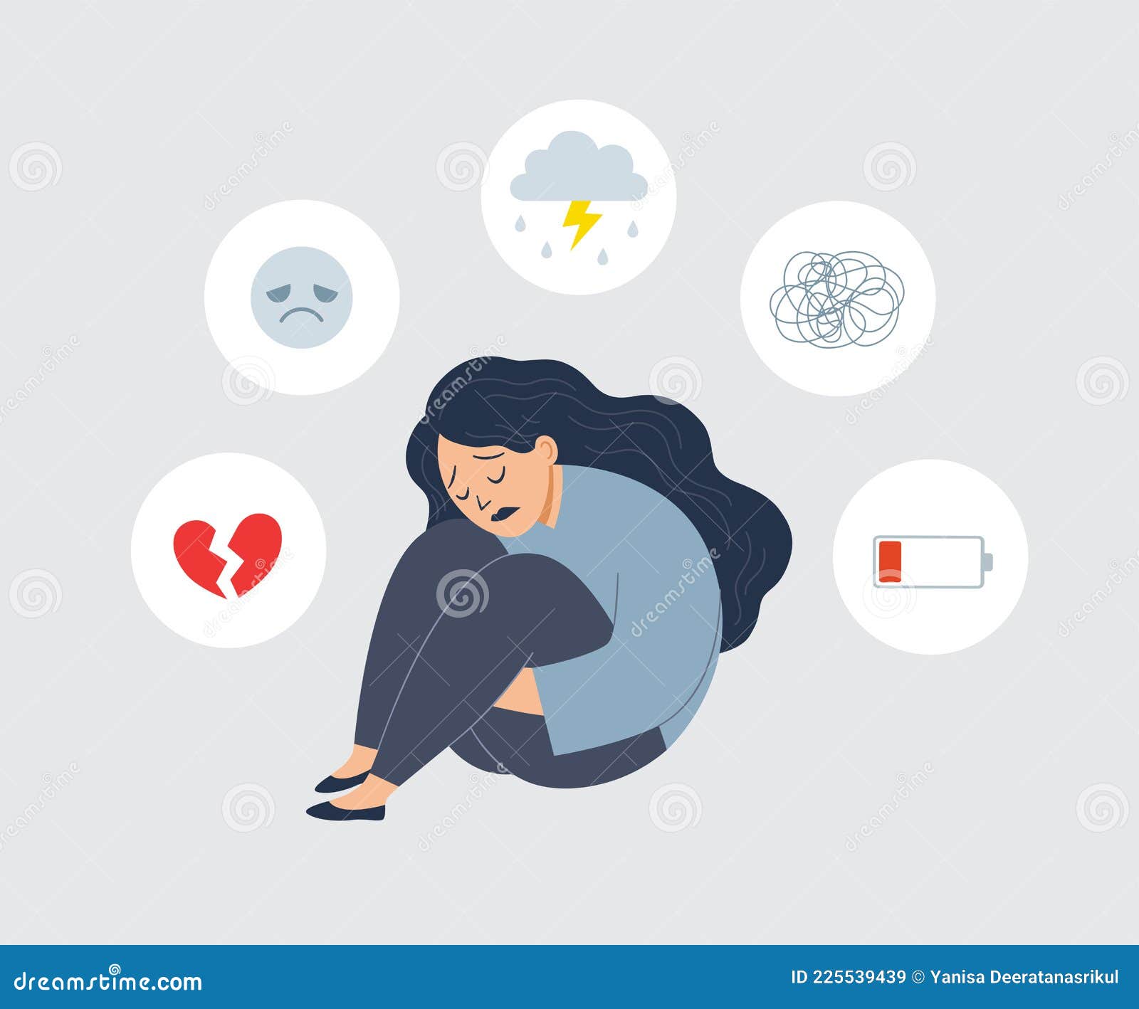 Concepto De Salud Mental Mujer Joven Sentada En El Suelo Ella Se