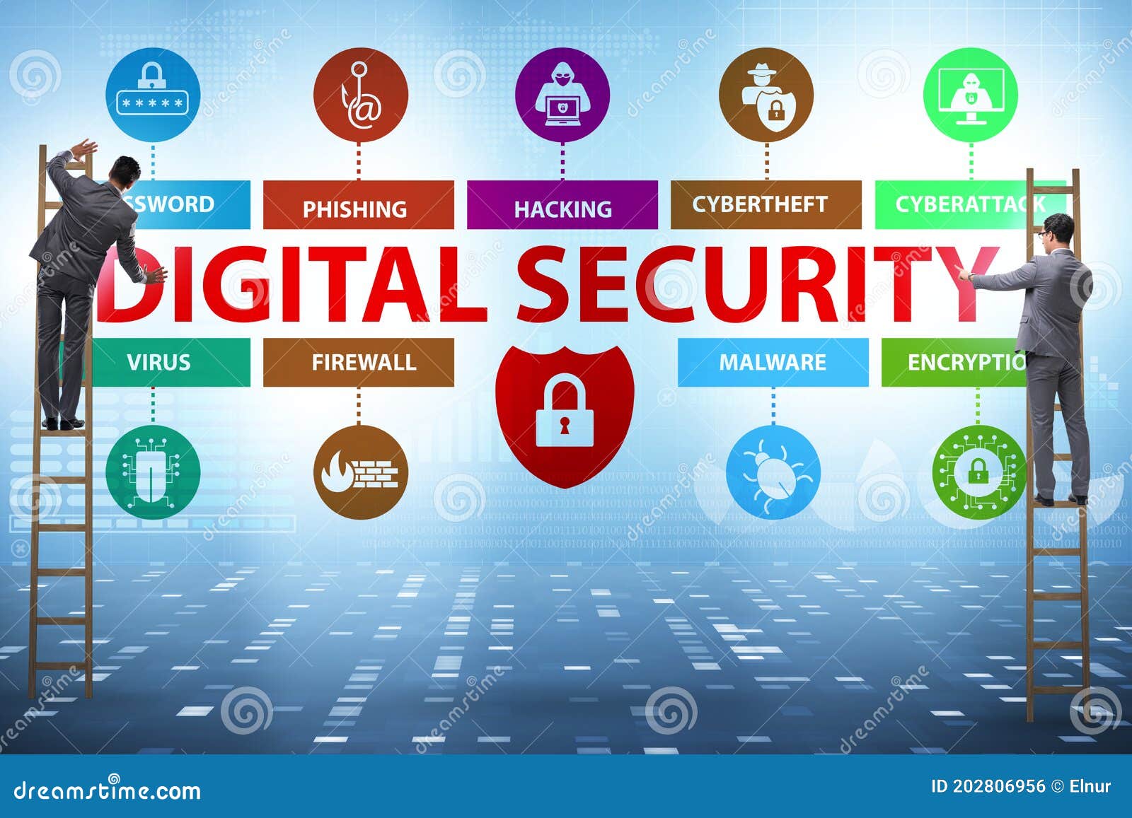 Concepto De Seguridad Digital Con Elementos Clave Foto de archivo ...