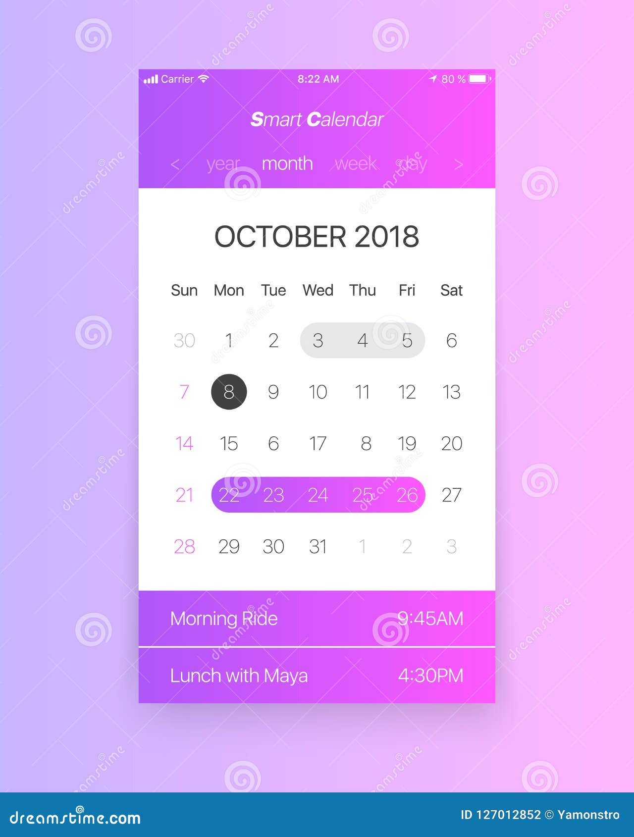 Concepto Del App UI Del Calendario Del Vector Ilustración del Vector ...