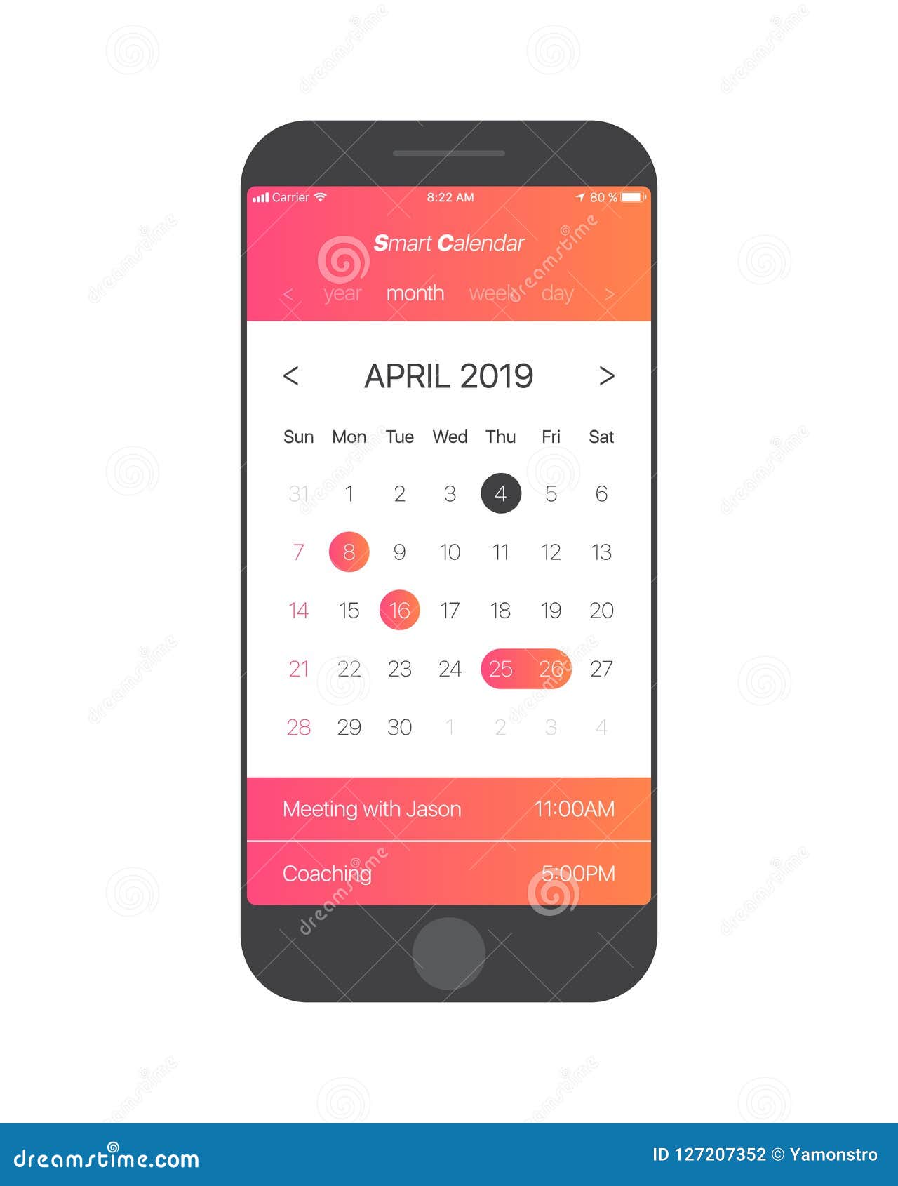 Concepto Del App UI Del Calendario Del Vector Ilustración del Vector ...
