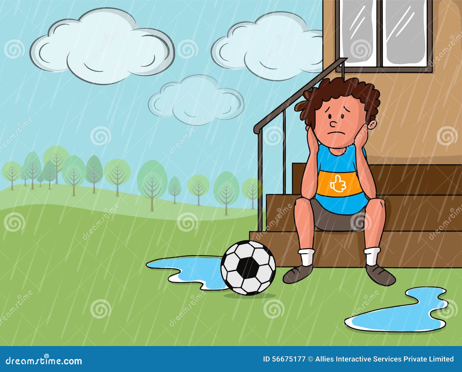 Concepto Del Día Lluvioso Con El Muchacho Triste Stock de ilustración ...