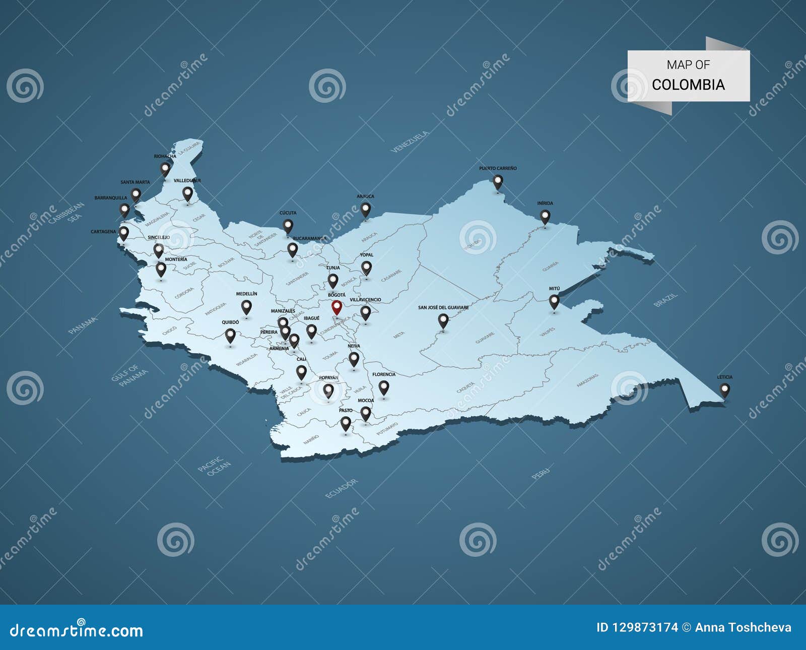 Concepto Isométrico Del Mapa Del Vector De 3D Colombia Ilustración del ...