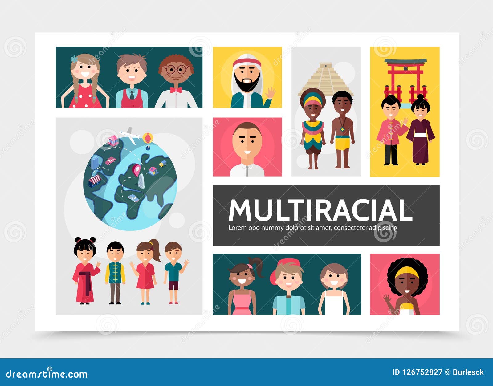 Concepto Multirracial Plano De Infographic De La Gente Ilustración del ...