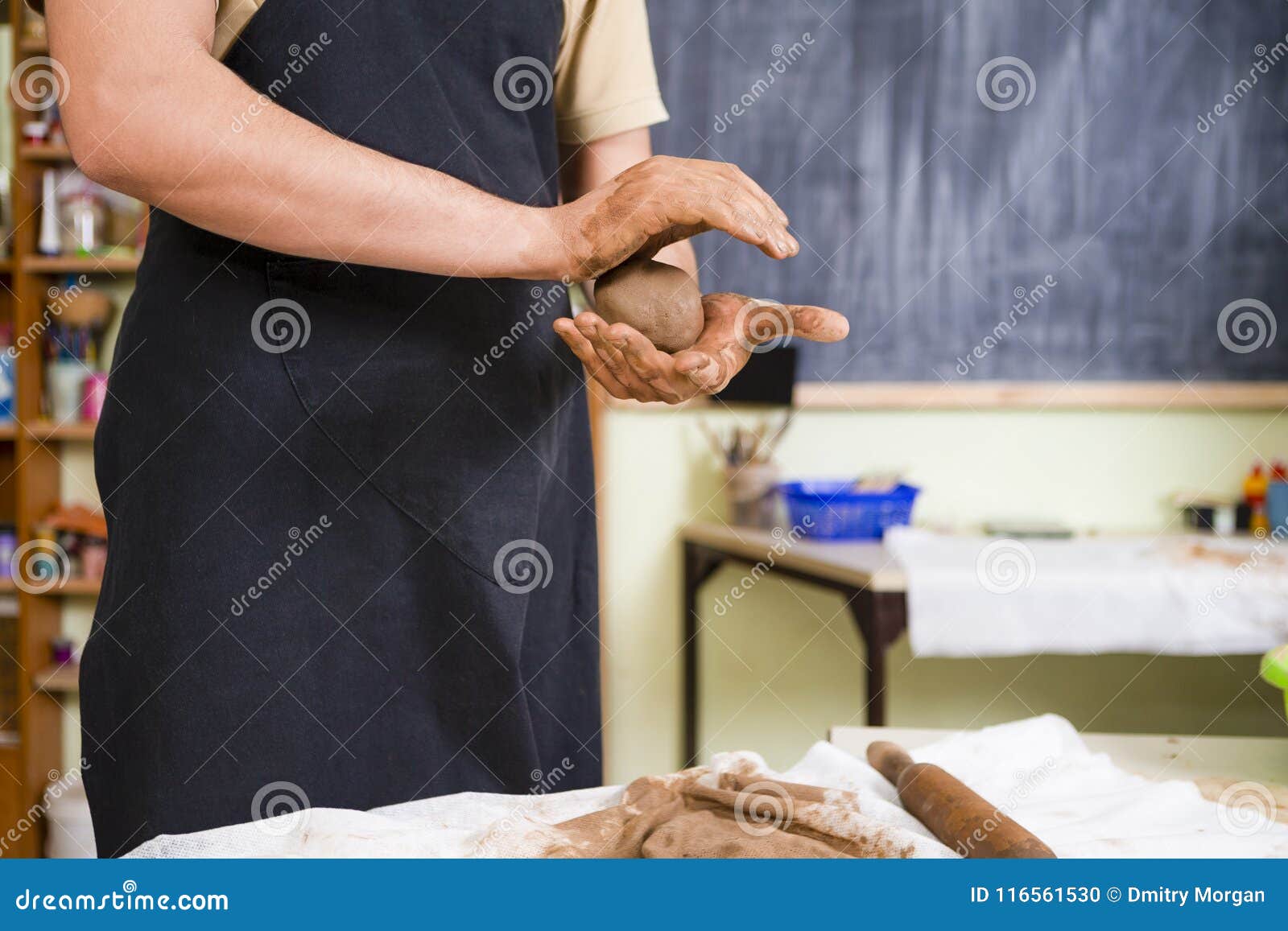 Concepts of Ceramist in Workshop. Working Hands of Male Potter Stock ...