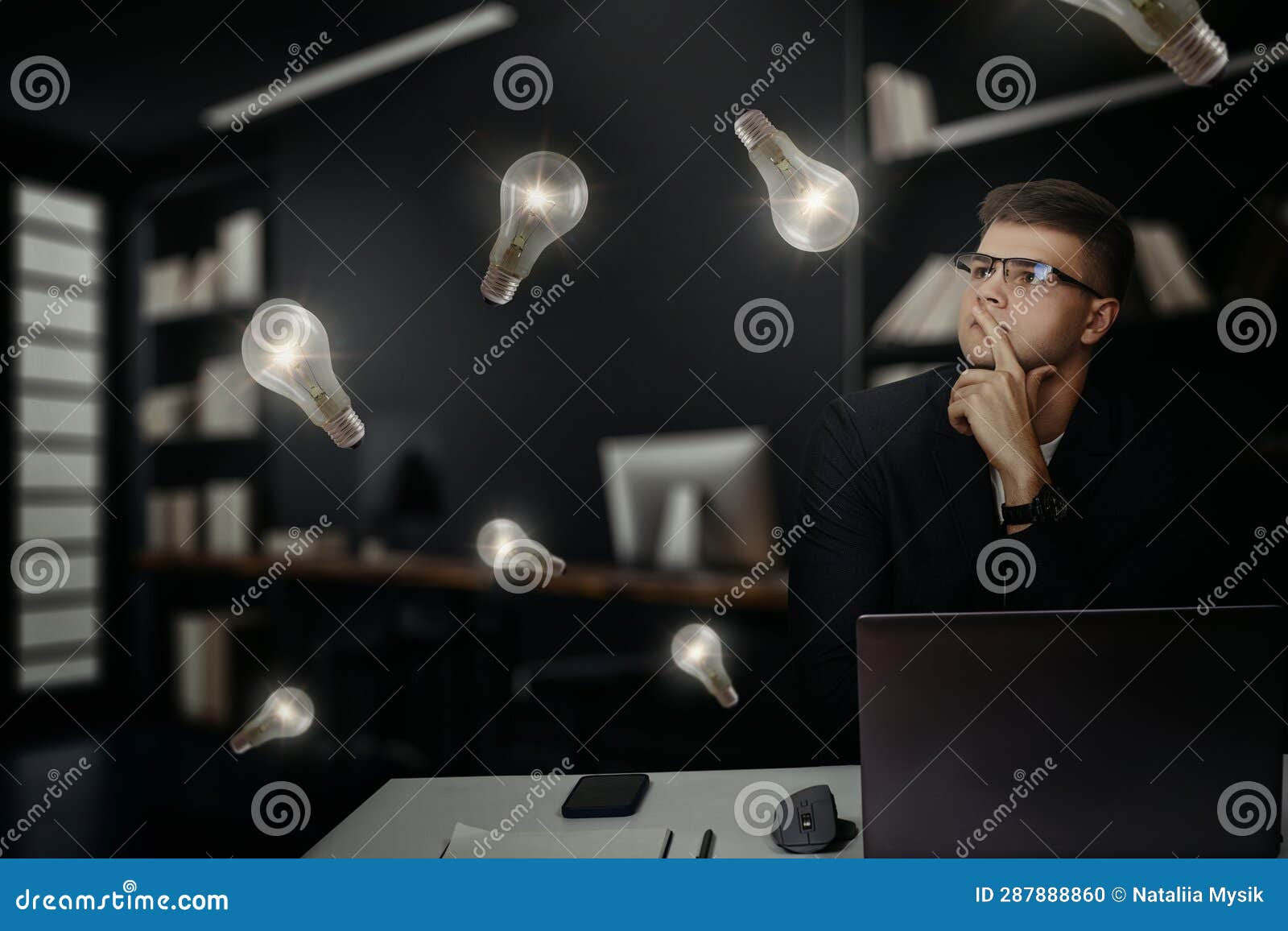 Concepts of the Emergence of Creative Ideas during the Work Stock Photo ...