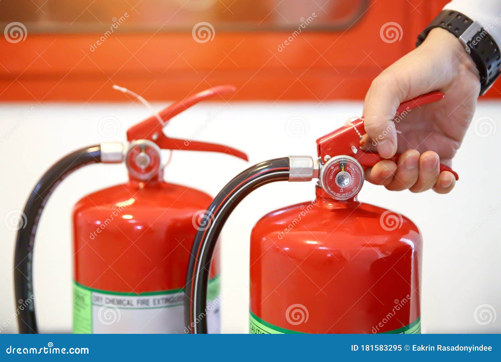 Engineer are Checking and Inspection a Fire Extinguishers Tank in the ...