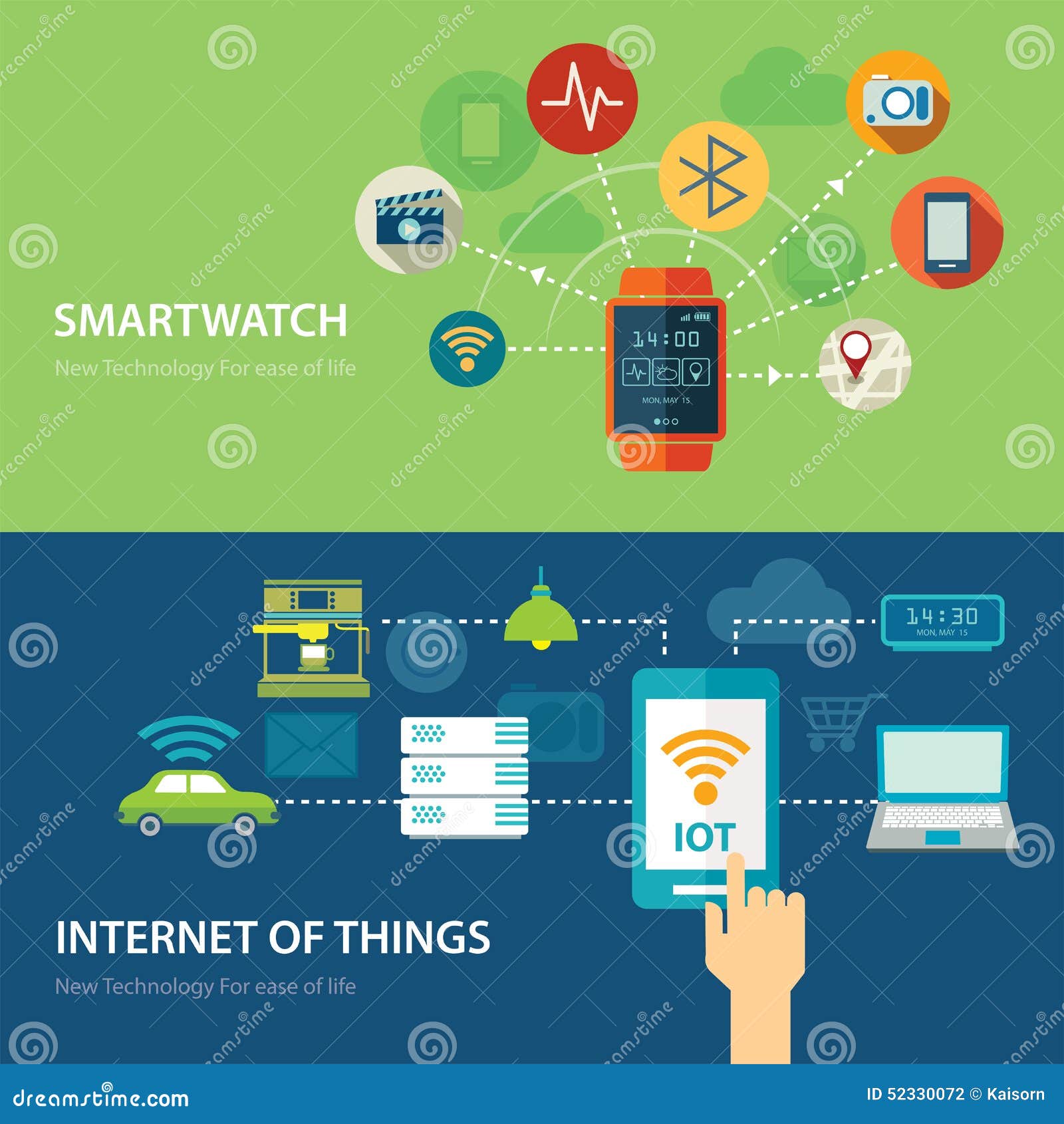 Concepts for Smart Watch and Internet of Things Flat Design Stock ...