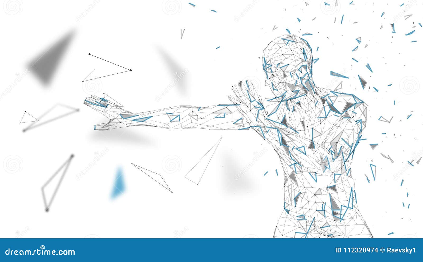 Conceptual Abstract Man is Afraid of Fear. Connected Lines, Dots ...