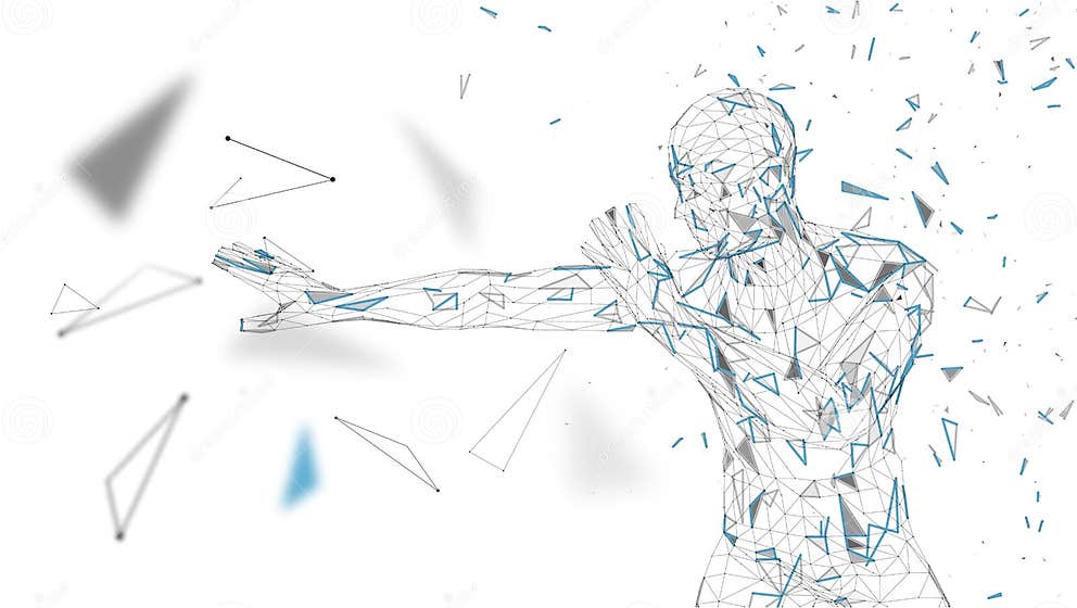 Conceptual Abstract Man is Afraid of Fear. Connected Lines, Dots ...