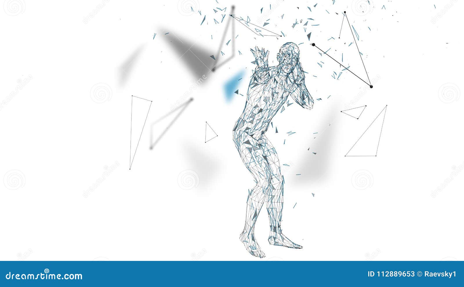 Conceptual Abstract Man is Afraid of Fear. Connected Lines, Dots ...