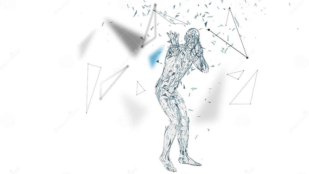 Conceptual Abstract Man is Afraid of Fear. Connected Lines, Dots ...