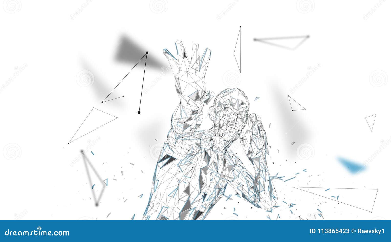 Conceptual Abstract Man is Afraid of Fear. Connected Lines, Dots ...