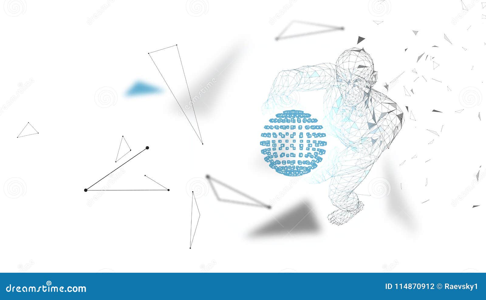 Conceptual Abstract Man Holds a World Globe. Connected Lines, Dots ...