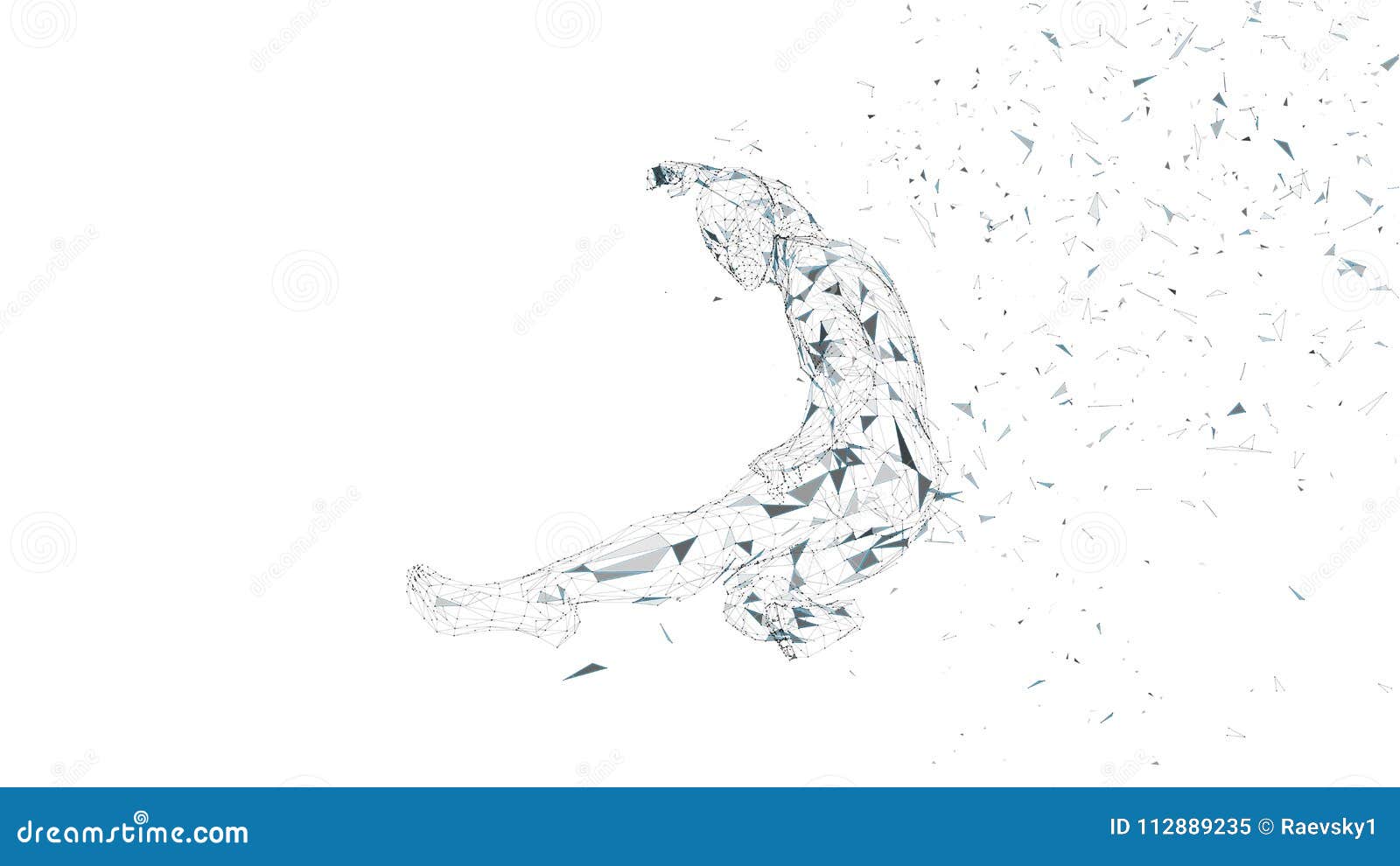 Conceptual Abstract Man Jumping in Kung Fu Kick. Connected Lines, Dots ...