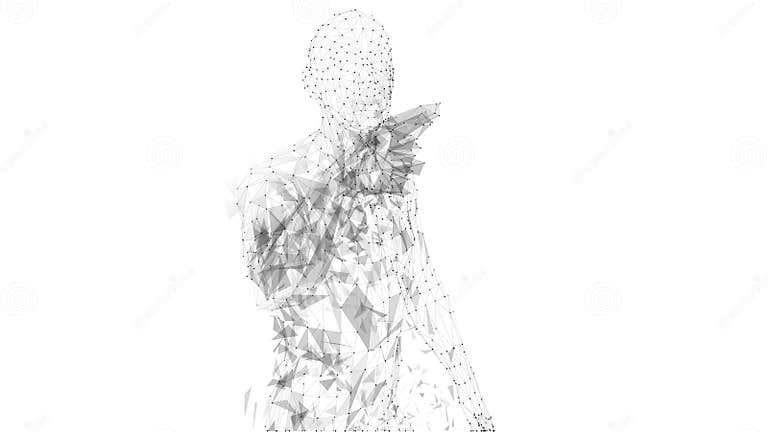 Conceptual Abstract Man Touching Or Pointing To Something Connected Lines Dots Triangles