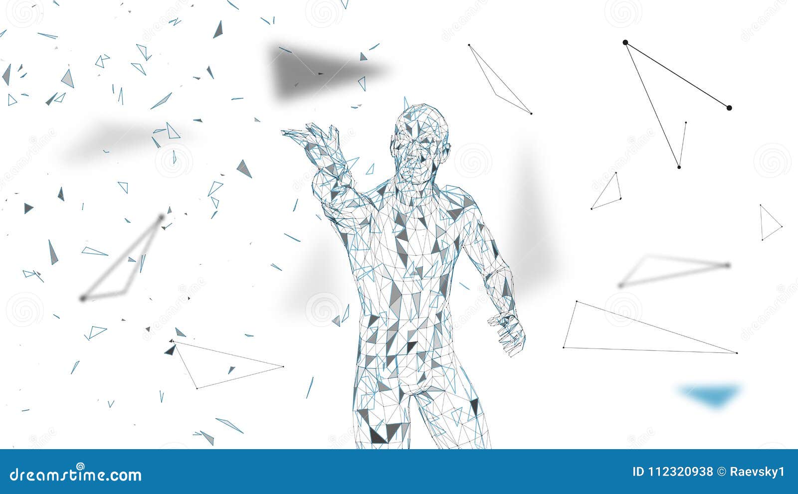 Conceptual Abstract Man Touching Or Pointing To Something Connected Lines Dots Triangles