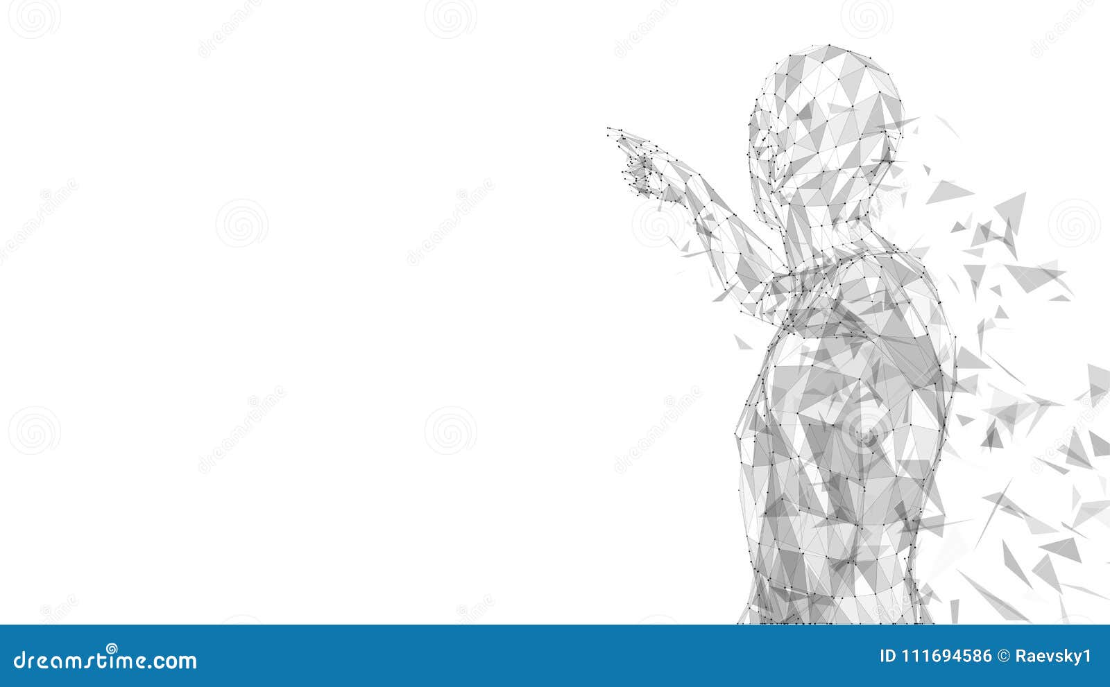 Conceptual Abstract Man Touching Or Pointing To Something Connected Lines Dots Triangles