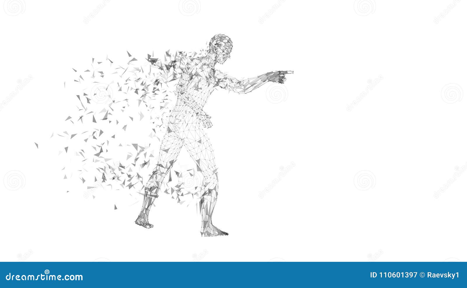 Conceptual Abstract Man Touching Or Pointing To Something Connected Lines Dots Triangles
