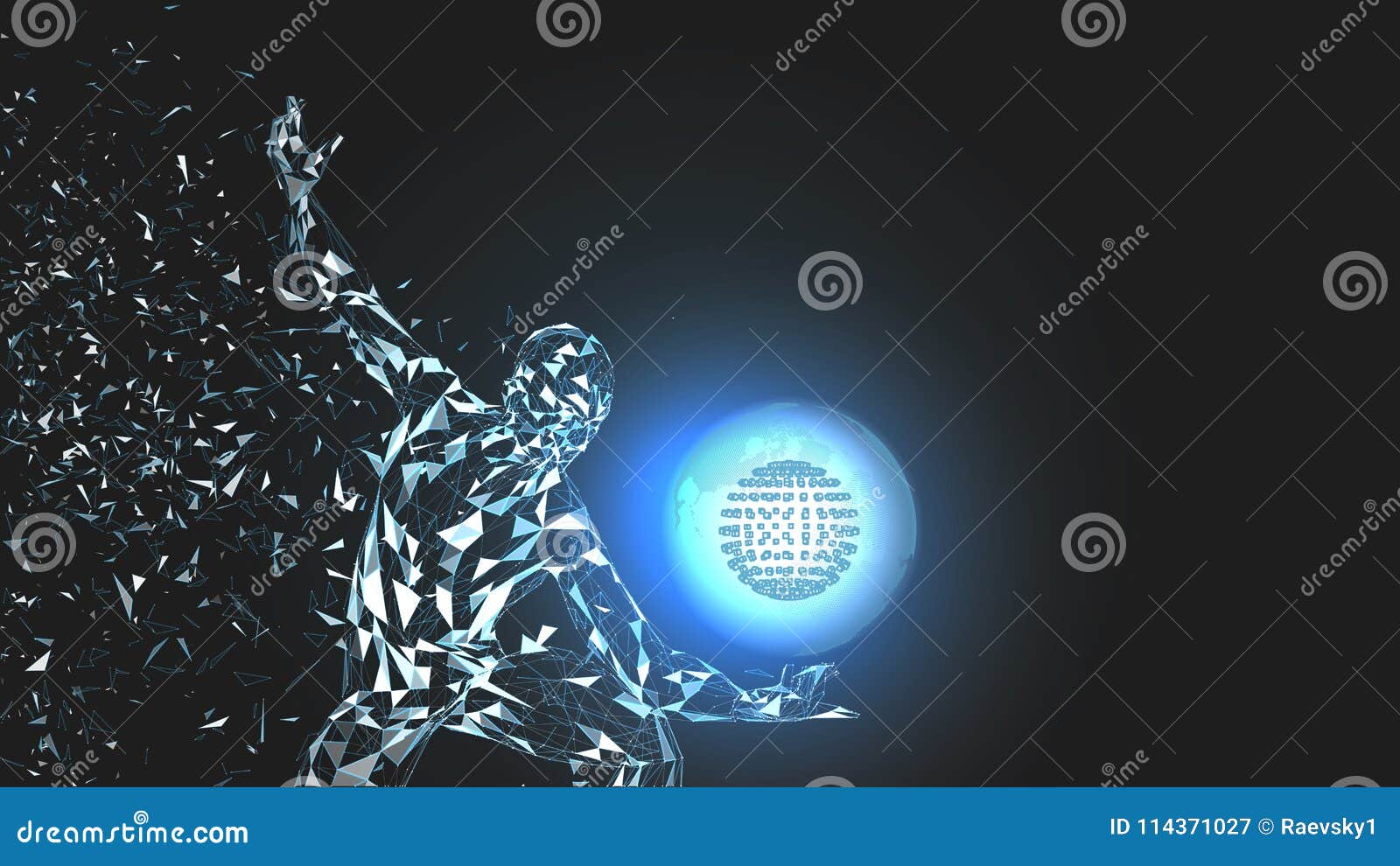 Conceptual Abstract Man with World Globe. Connected Lines, Dots ...