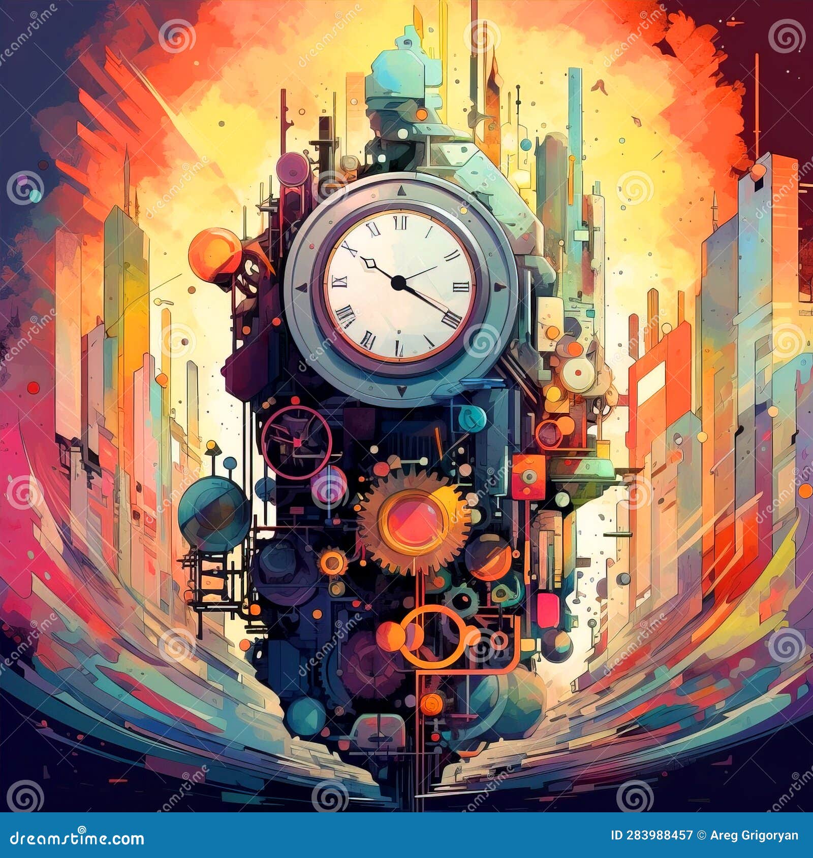 Conceptual Acrylic Painted Colourful Hourglass Clock Stock Illustration ...