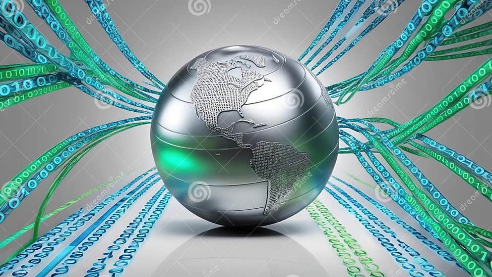 Conceptual AI Globe with Binary Code Streams Representing Global Intelligence and Data ...