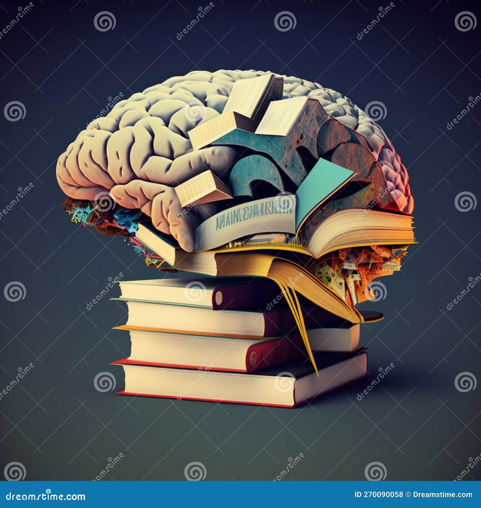 Conceptual Art Collage of Brain on Books Representing Science and ...