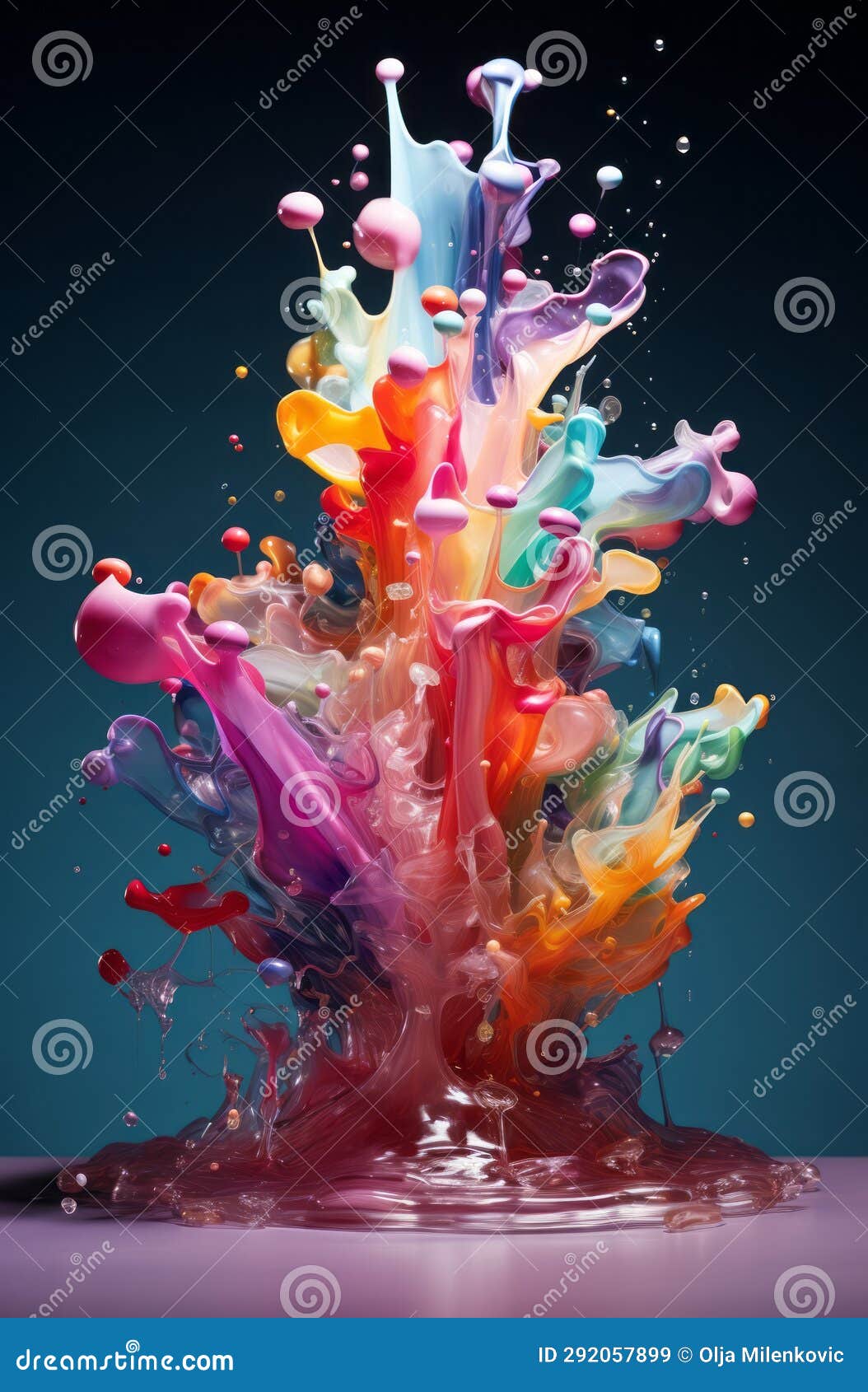 Conceptual Art. Multicolored Colors Splashed on the Floor and Bounced ...
