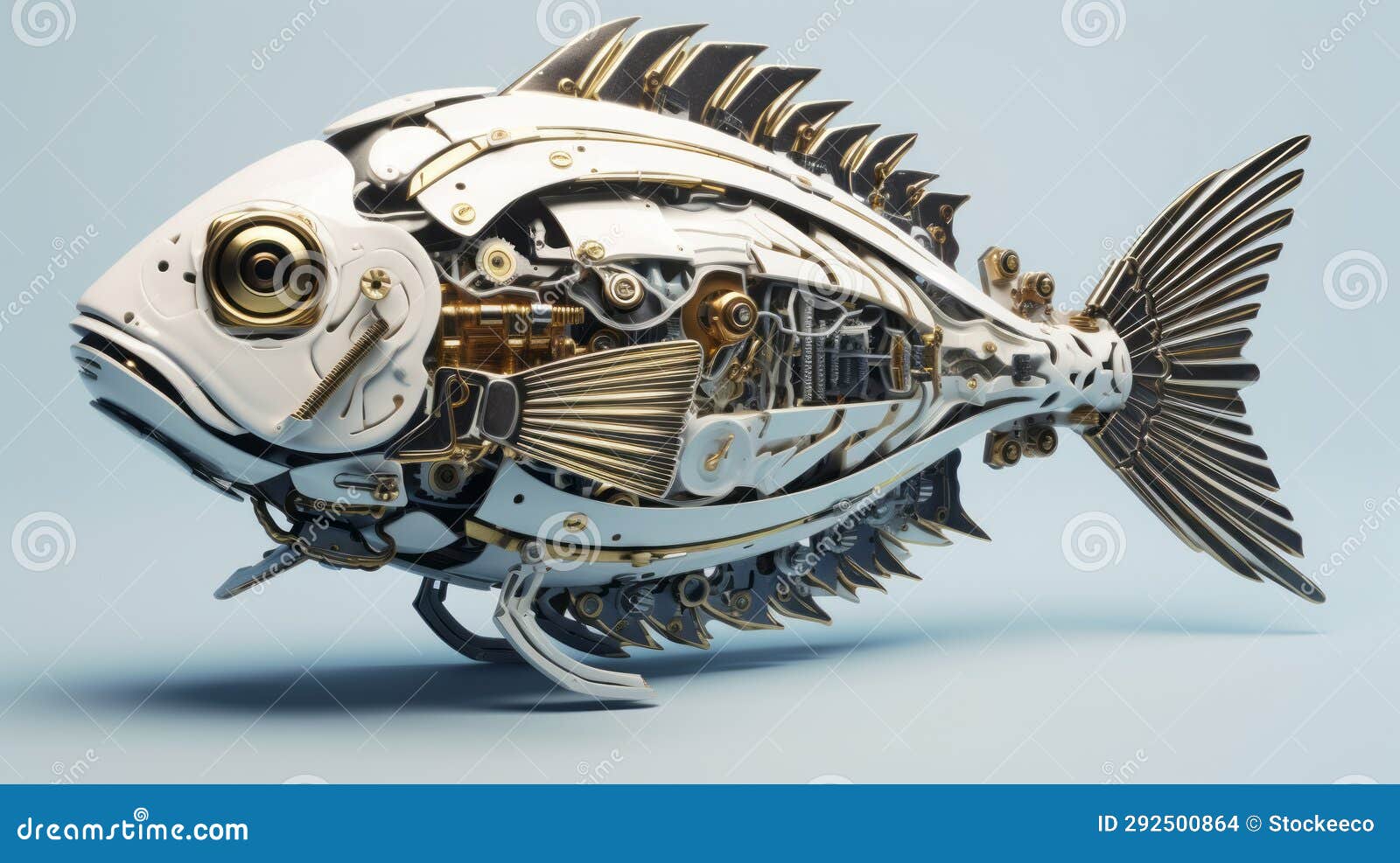 Futuristic Clockwork Fish: a Detailed 3d Rendering in Light Gold and ...