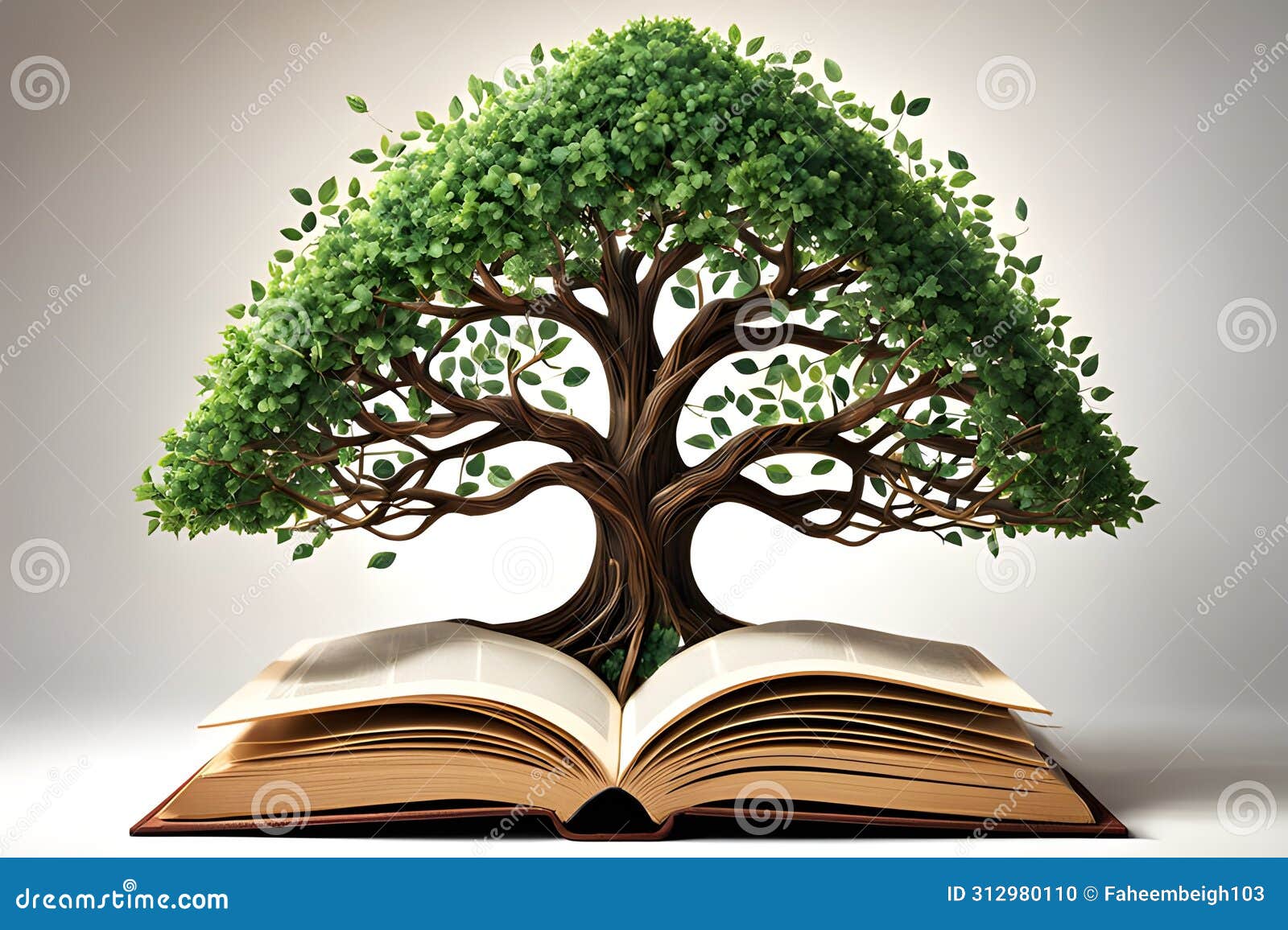 Conceptual Art of a Tree with Book Leaves Sprouting from an Open Book ...