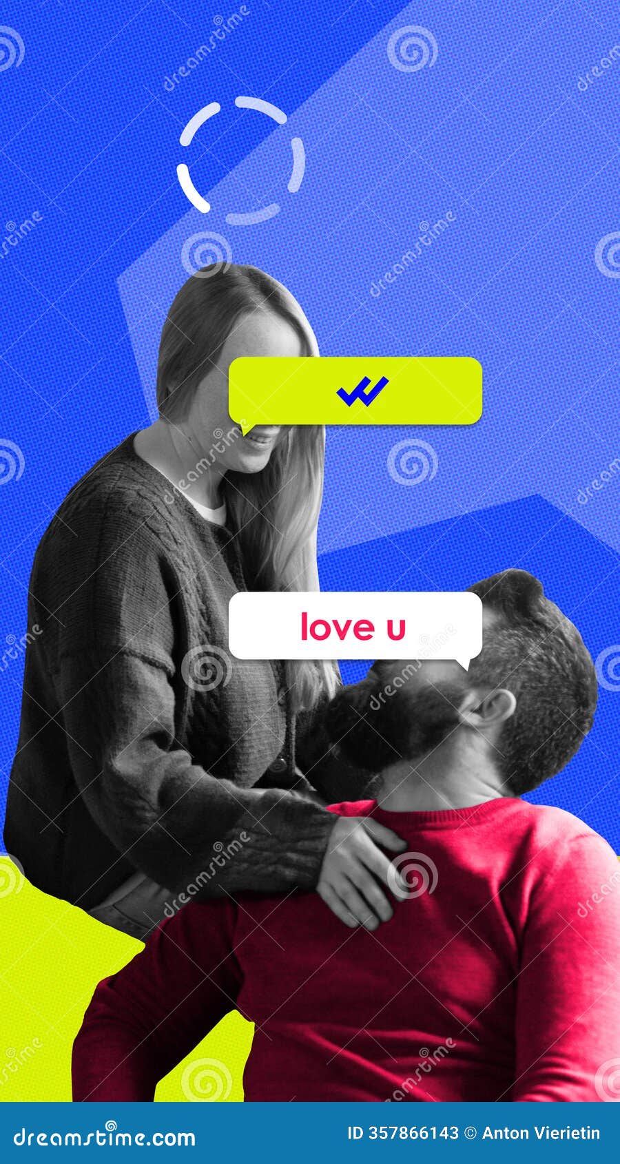 Conceptual Artwork. Couple Interacting with Floating Text Messages ...