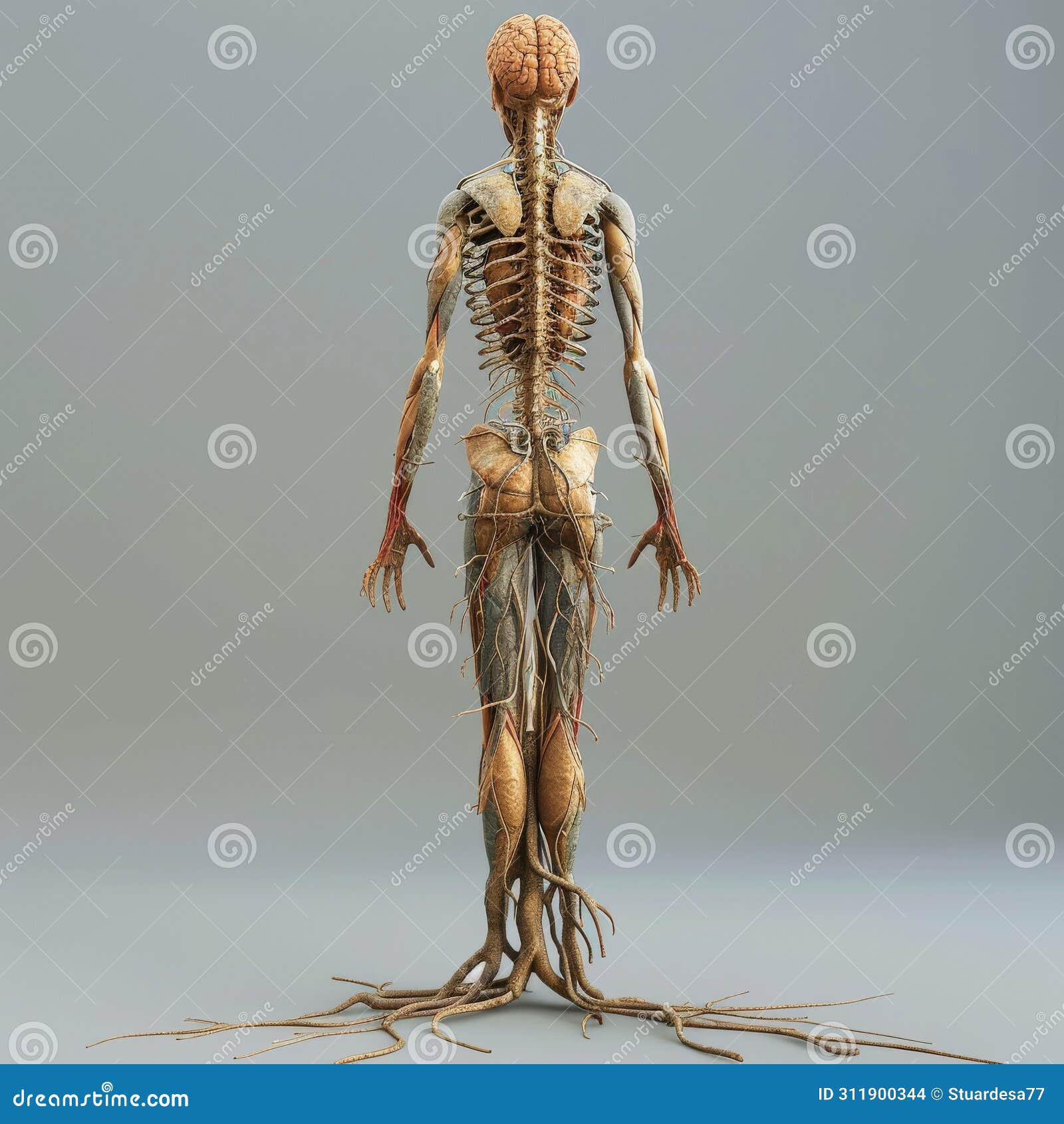 Skeletal System with Brain Roots Stock Illustration - Illustration of ...