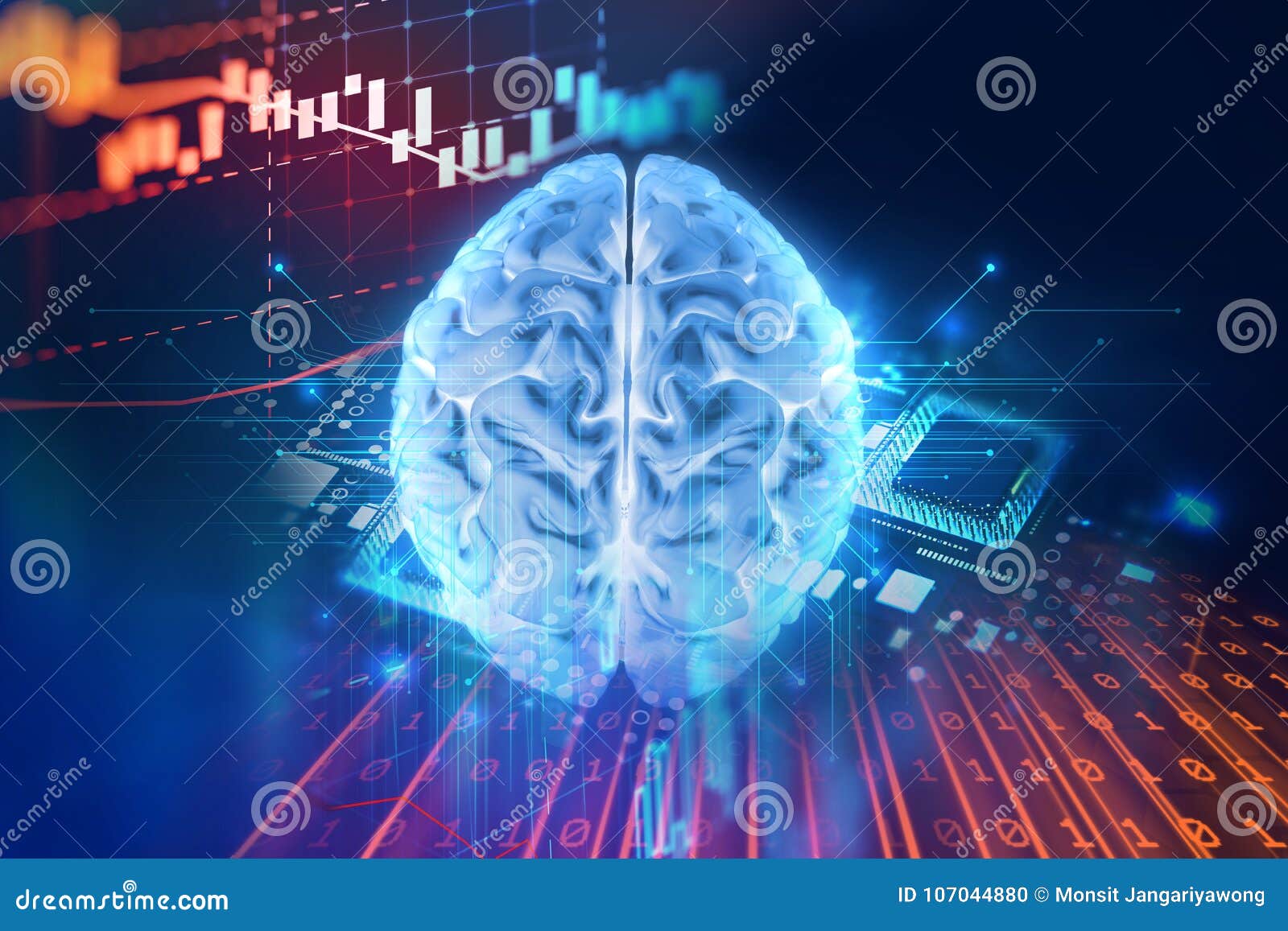 3d Illustration of Human Brain on Technology Background. Stock ...