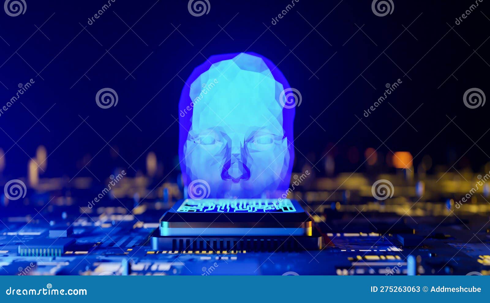 Strong Artificial Intelligence "AGI" Motherboard And CPU Background, 3D ...
