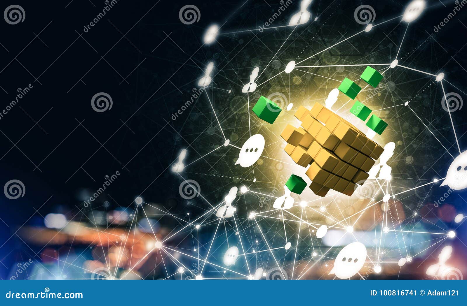 Concept of Internet and Networking with Digital Cube Figure on D Stock ...