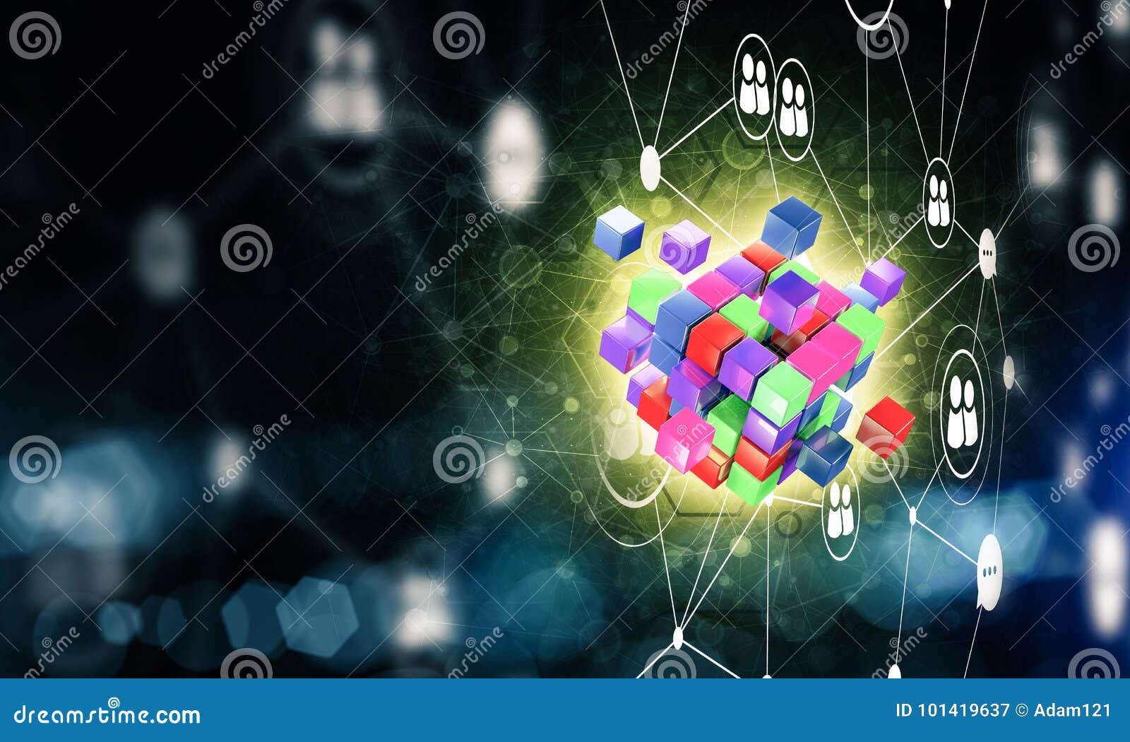 Concept of Internet and Networking with Digital Cube Figure on D Stock ...