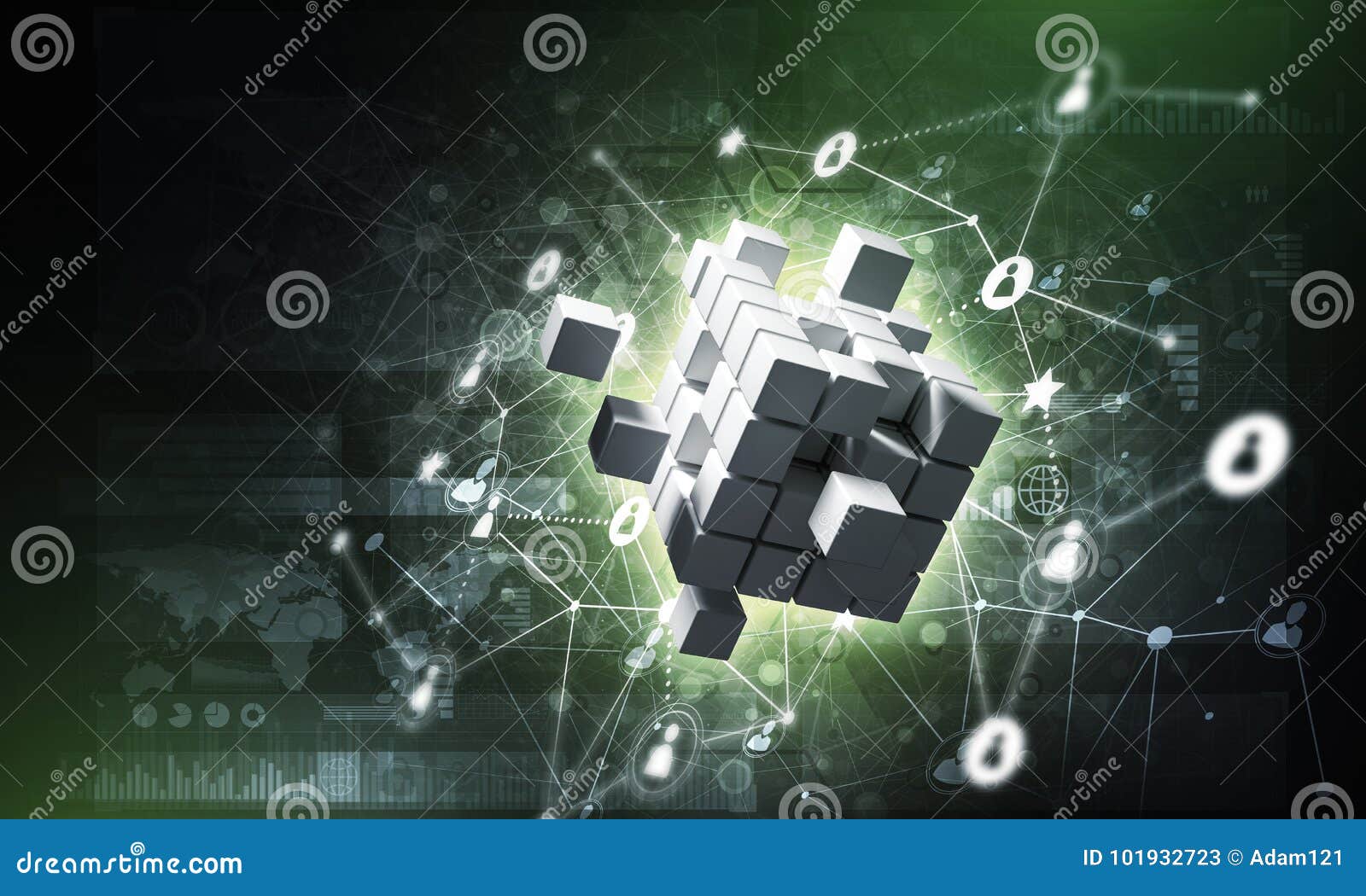 Concept of Internet and Networking with Digital Cube Figure on D Stock ...
