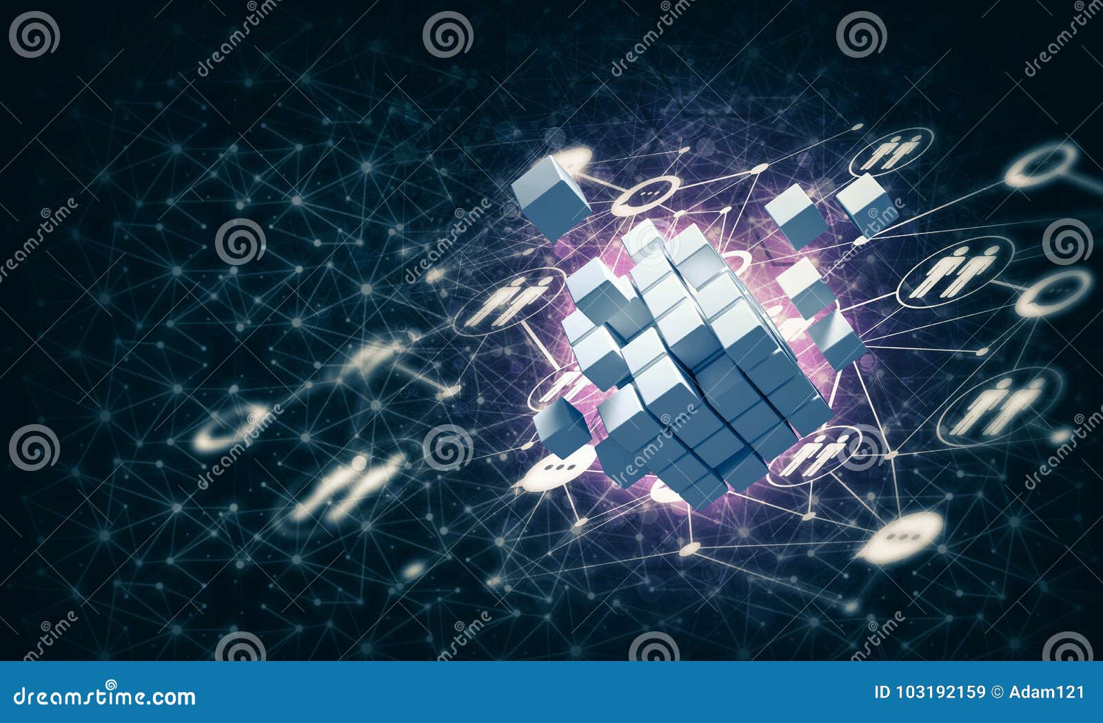 Concept of Internet and Networking with Digital Cube Figure on D Stock ...