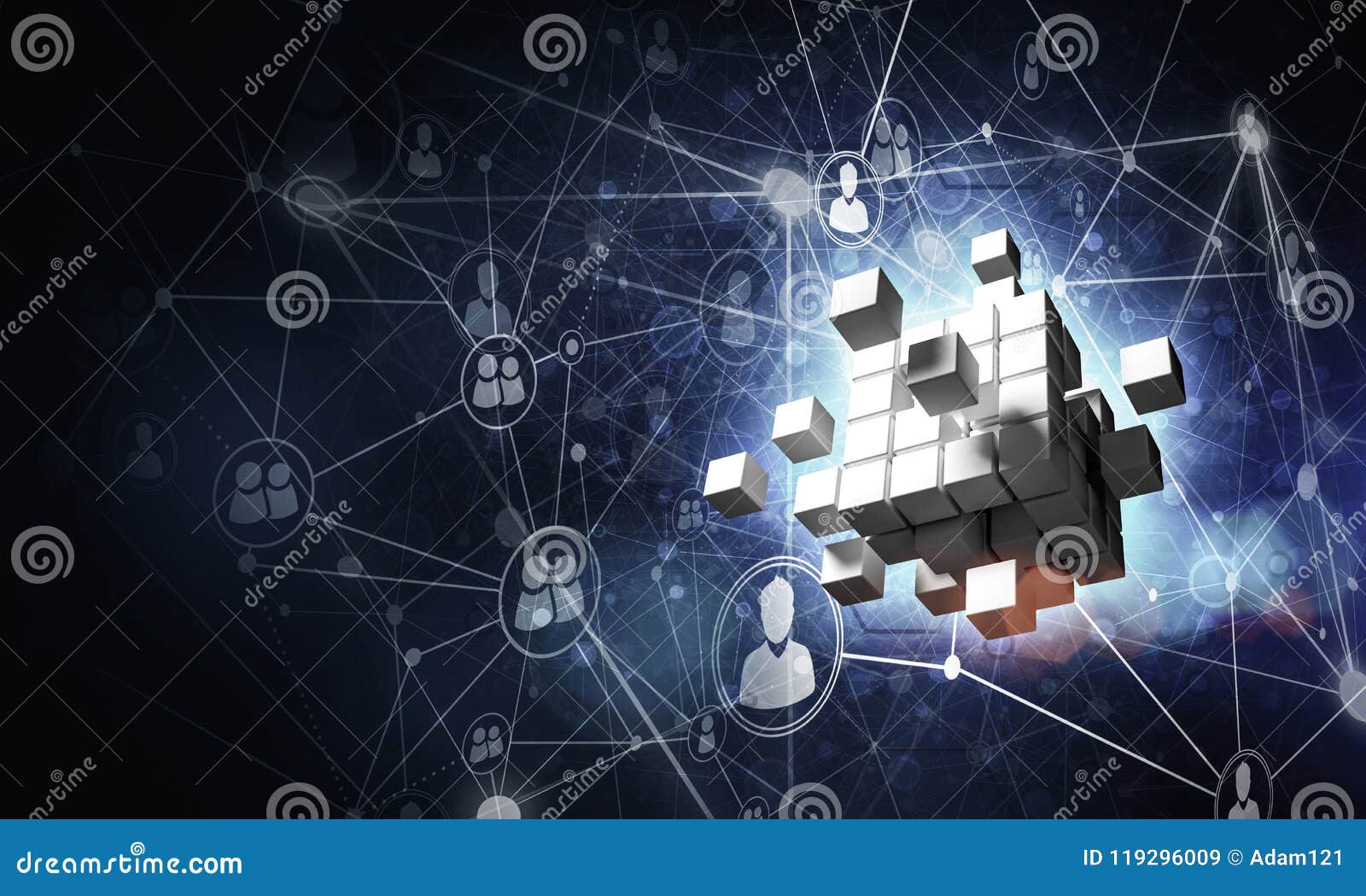 Concept of Internet and Networking with Digital Cube Figure on D Stock ...