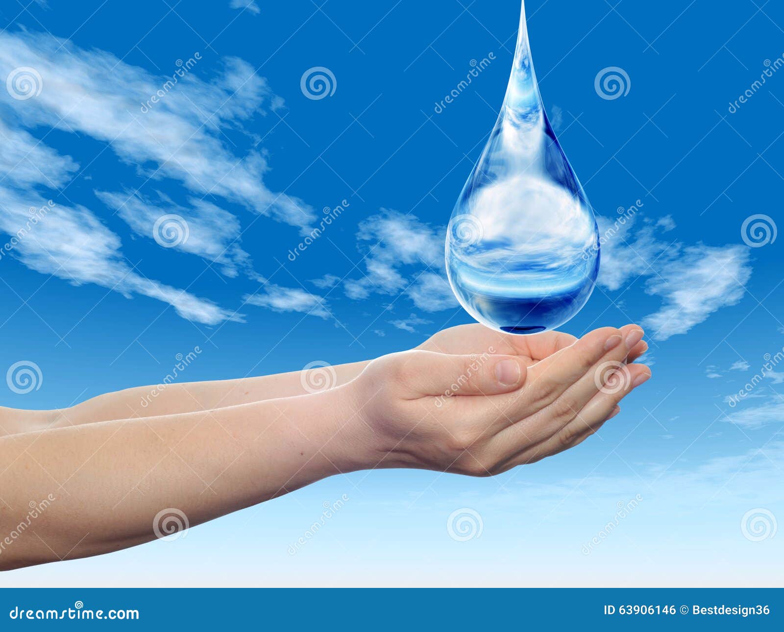 Conceptual Blue Water Drop Falling in Hands Stock Photo - Image of ...