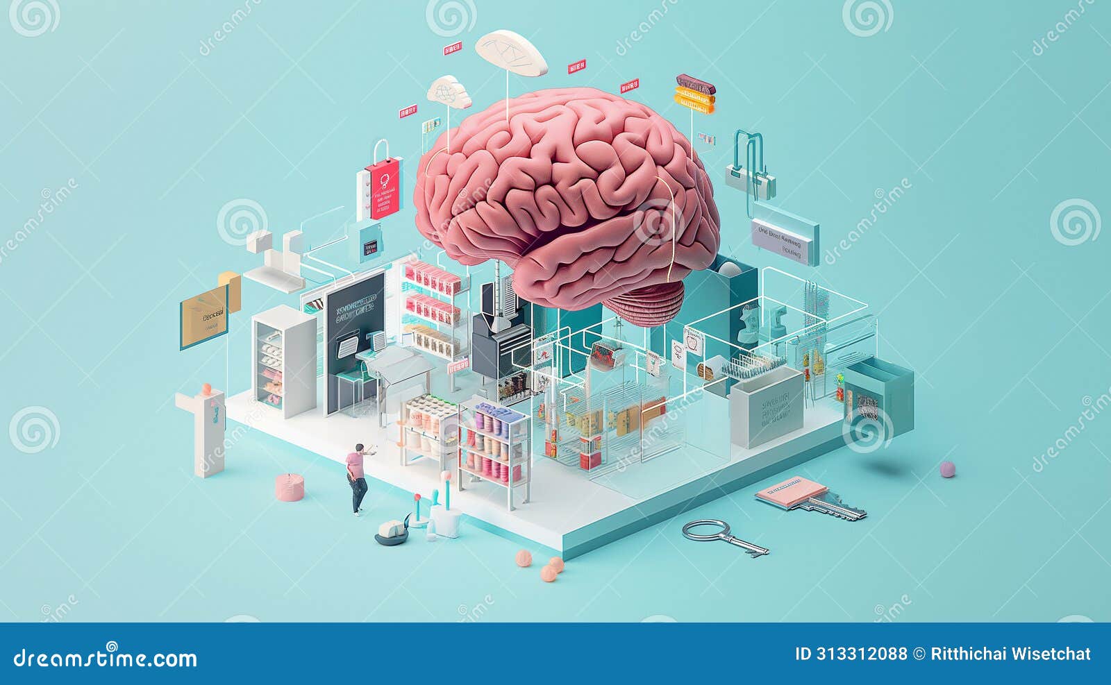 Conceptual Brain-shaped Store With Various Mental Processes Royalty-Free Cartoon | CartoonDealer ...