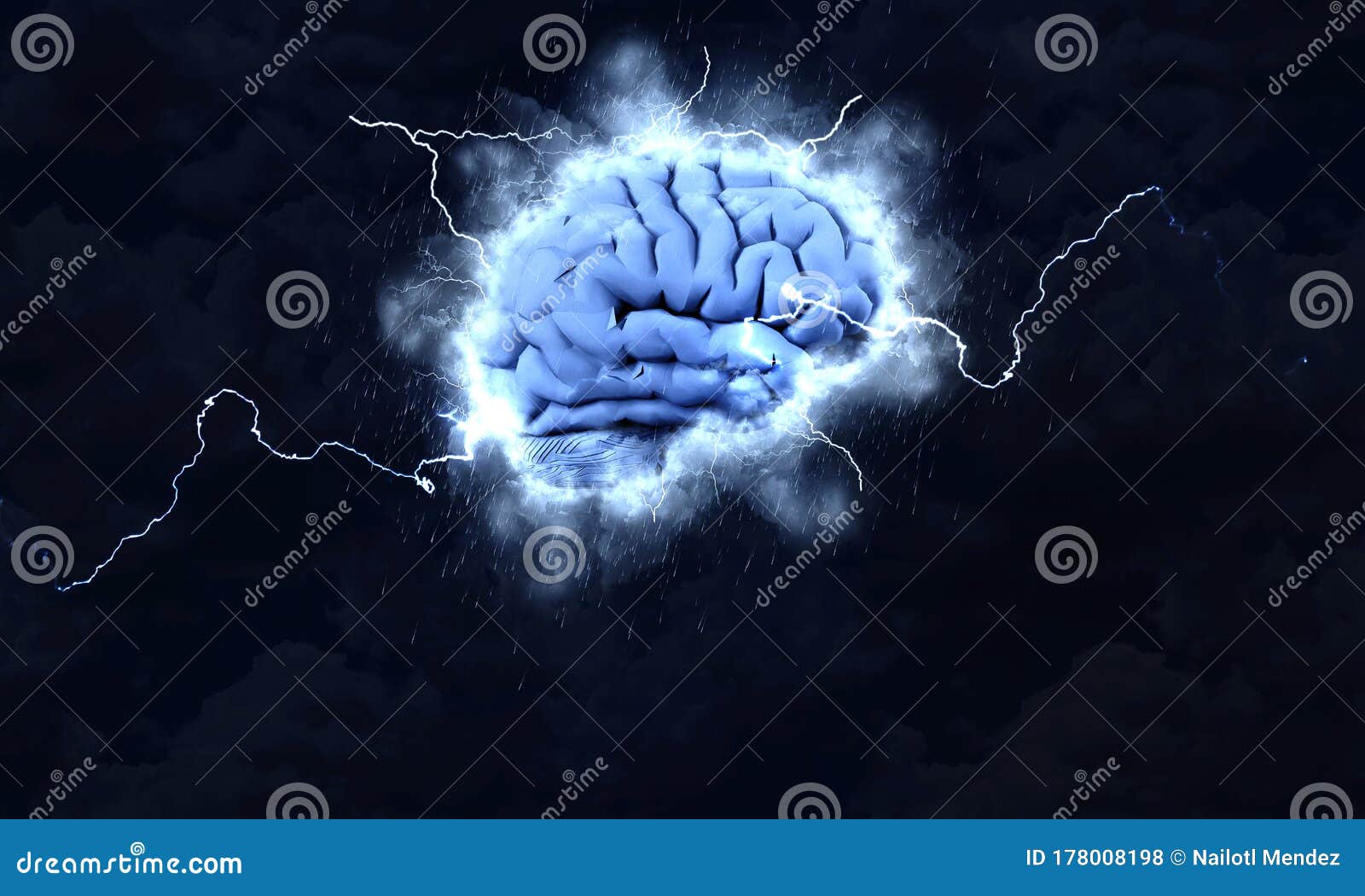 Conceptual of Brainstorm, Brain in Stormy Cloudscape and Lightning ...