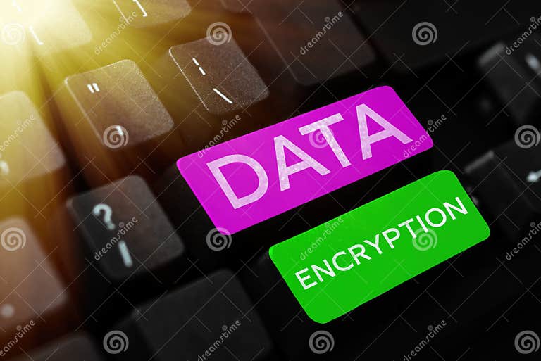 Hand Writing Sign Data Encryption. Word for Conversion of Data into Code for Compression or ...