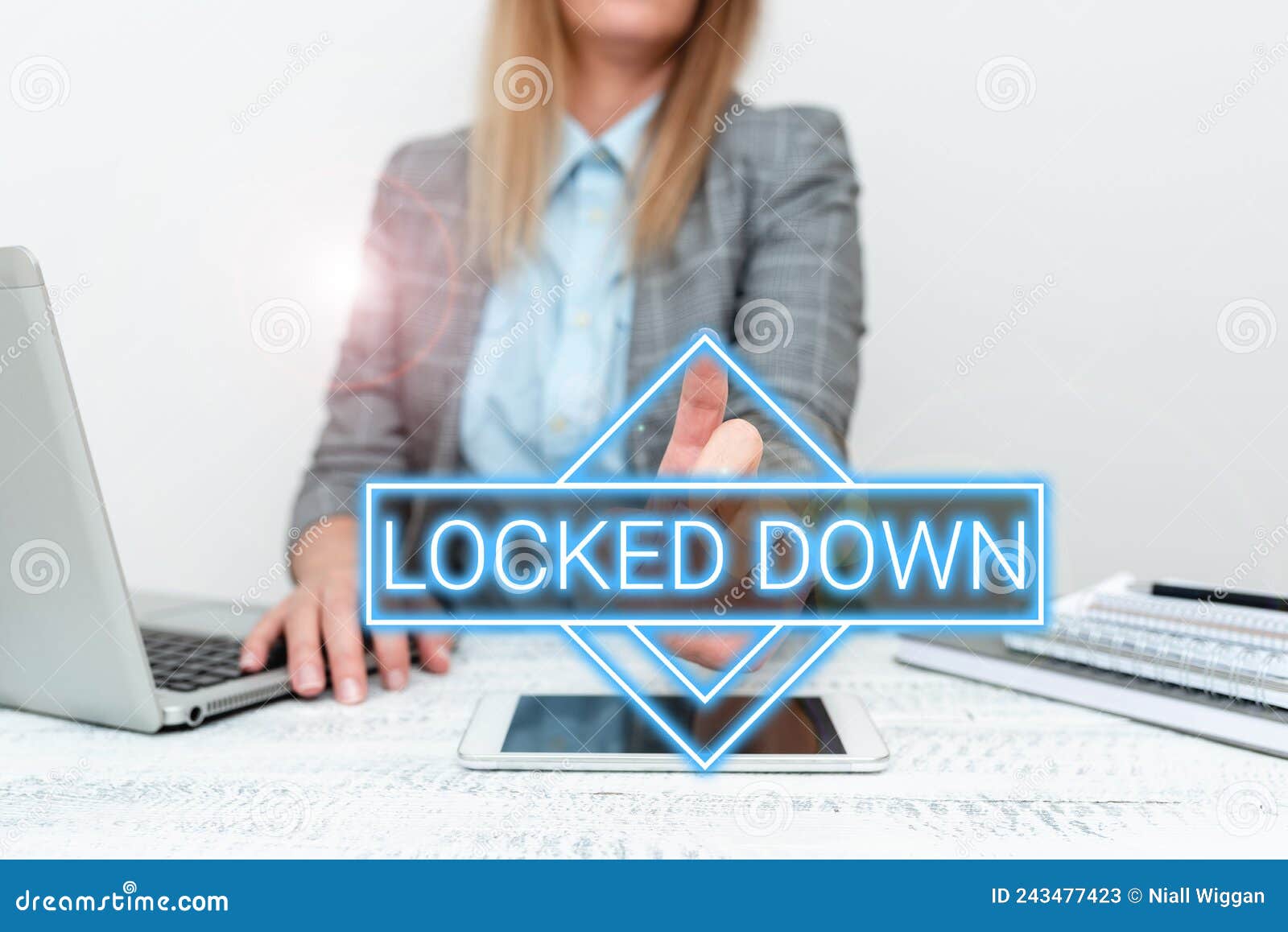 Conceptual Caption Locked Down. Word Written on Emergency Measure Which ...