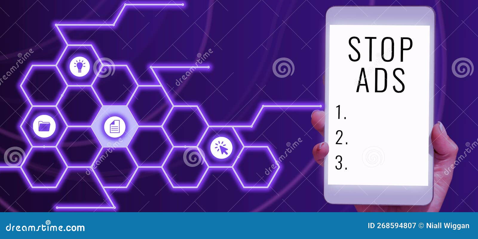 Conceptual Caption Stop Ads. Business Showcase Program that Will Remove ...