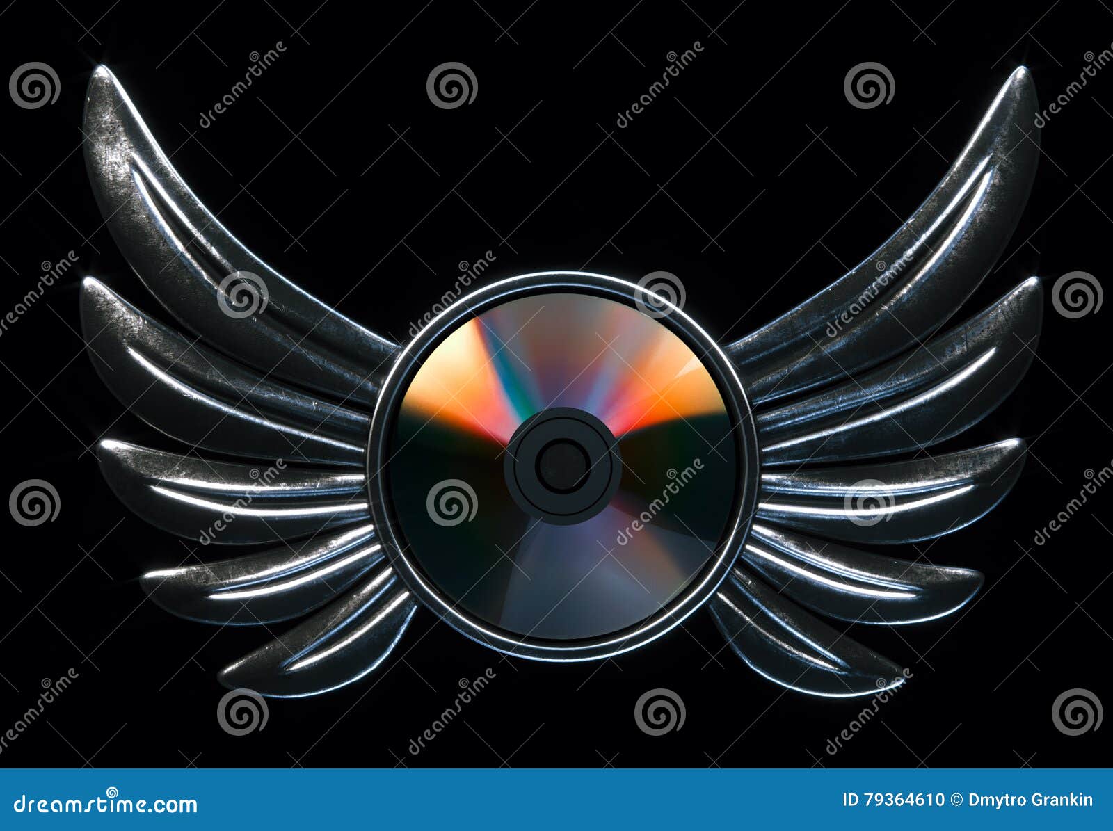 Conceptual Cd Disk Emblem with Metallic Wings 3d Render Version Stock ...