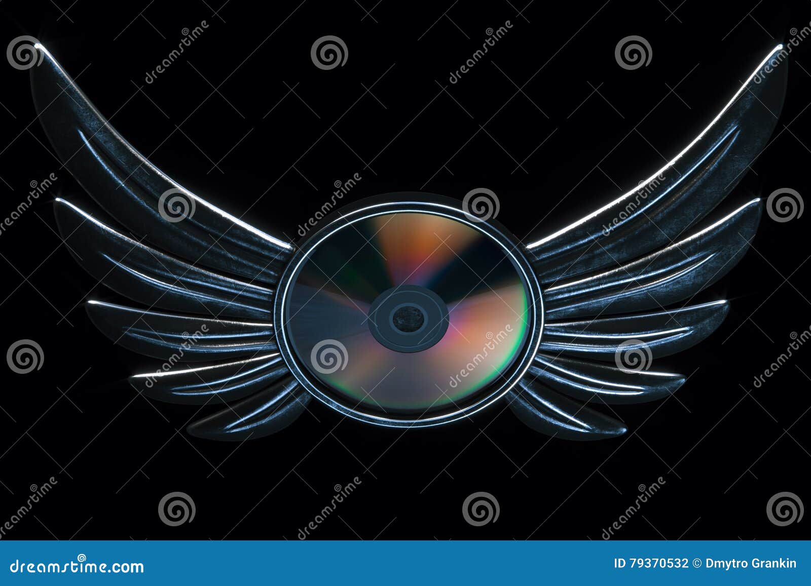 Conceptual Cd Disk Emblem with Metallic Wings 3d Render Version Stock ...